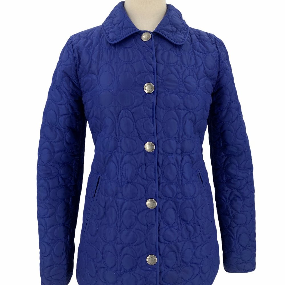 Coach Women's Quilted Cc Logo Navy Blue Jacket Coa - Gem